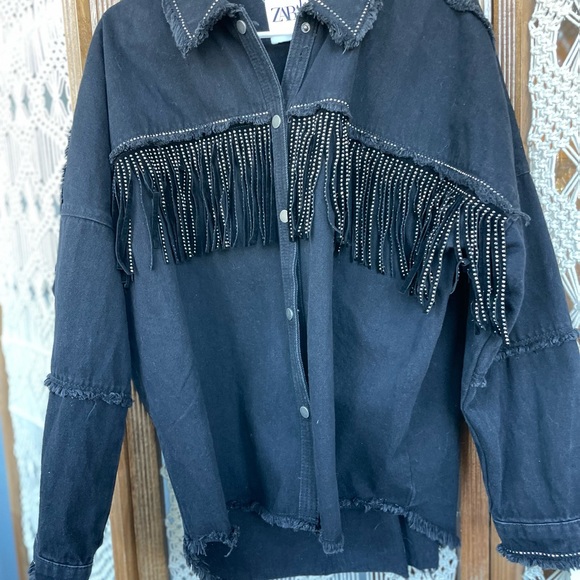 Zara | Jackets & Coats | Zara Rhinestone Denim Jacket | Poshmark